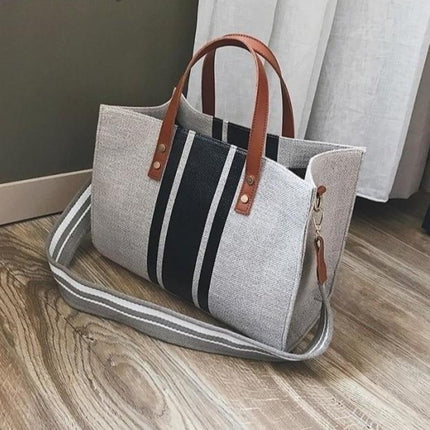 Striped Linen Handbag - BellasWardrobeBoutique
